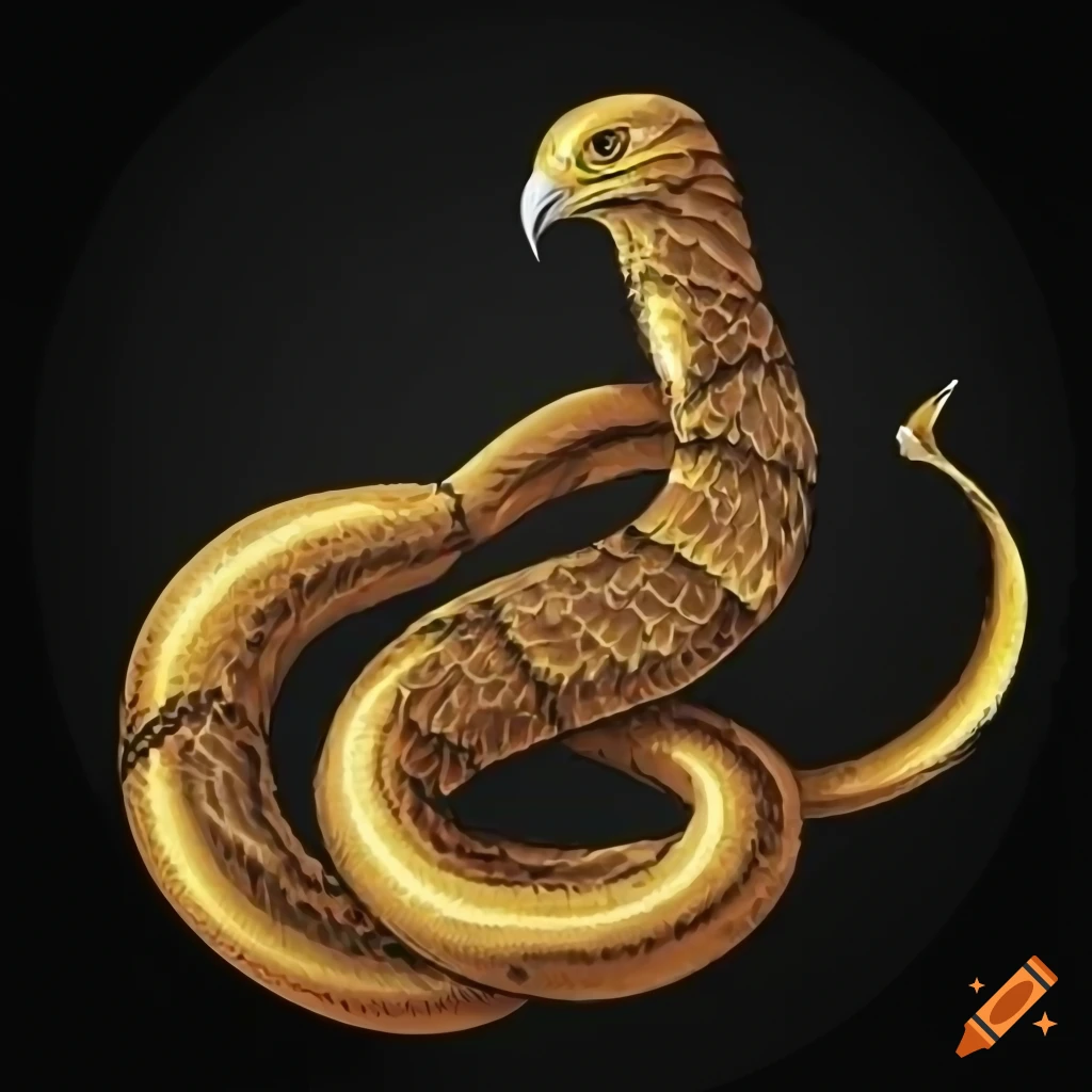 Pencil drawn golden snake and golden eagle png on pitch black ...
