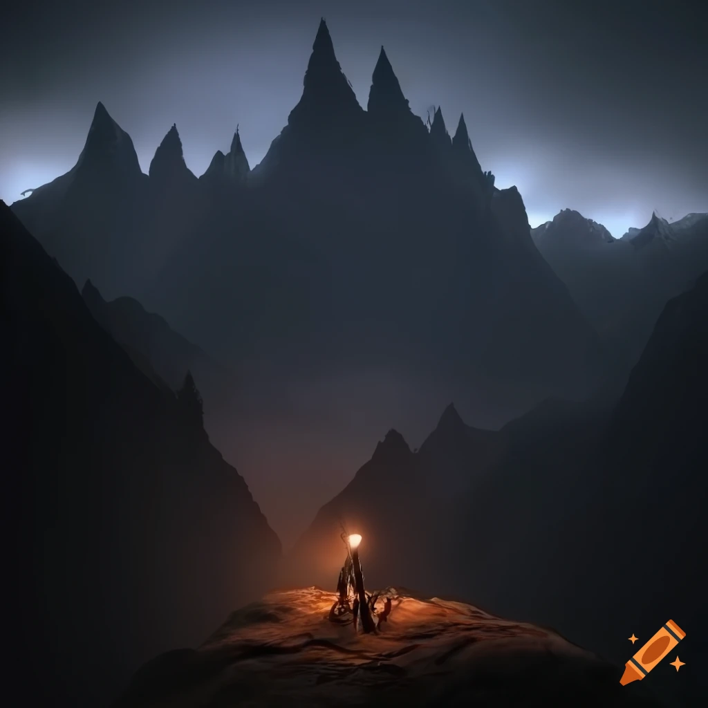 Spooky wizard, mountains, realistic
