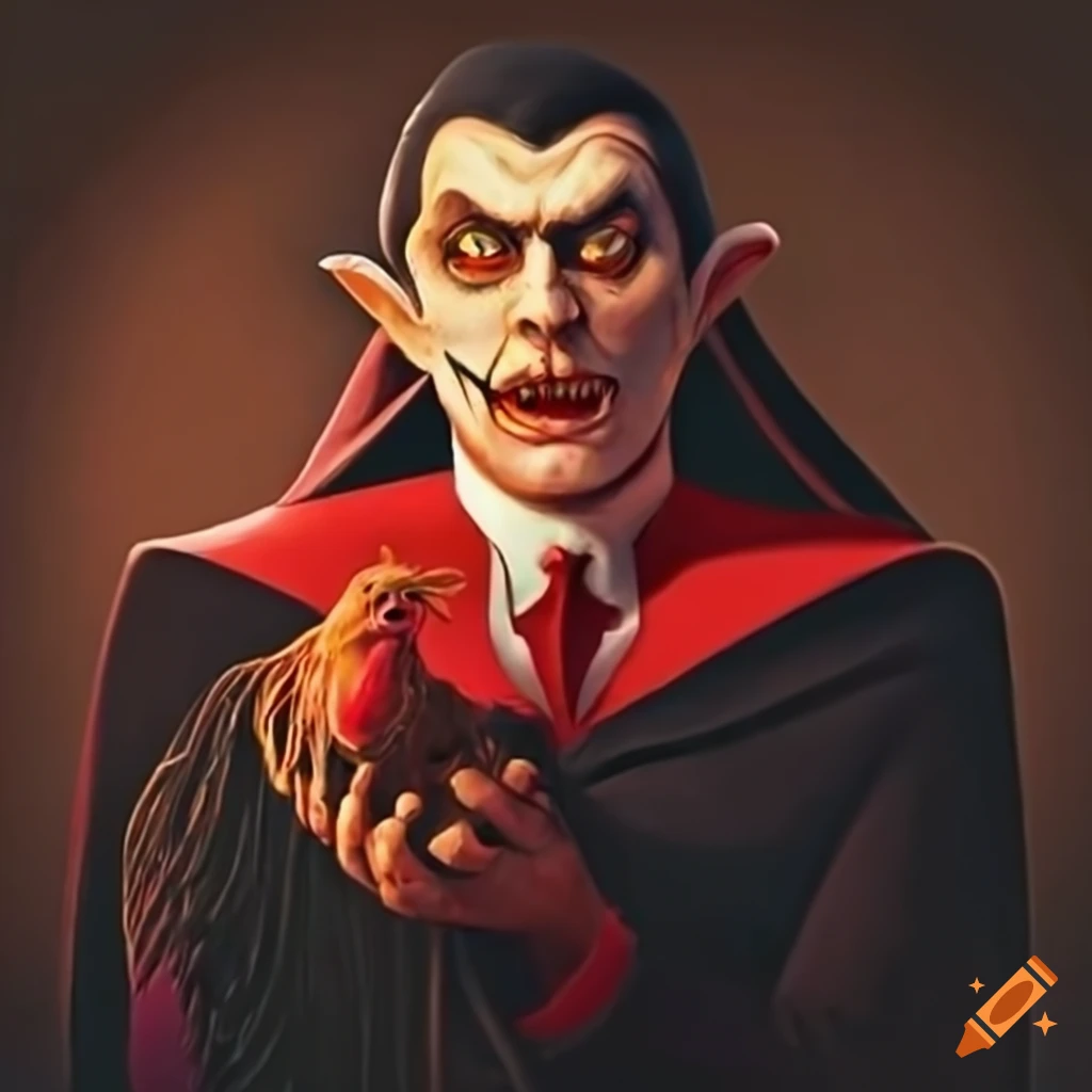 Dracula with a goatee and a chicken on a plate on Craiyon