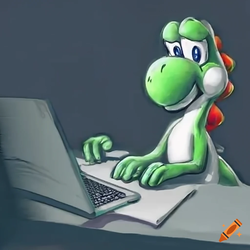 Yoshi working in front of a computer