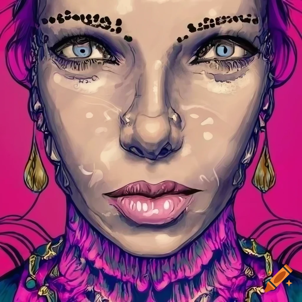 Illustration of fantasy portrait close up face in style of last.gasp ...