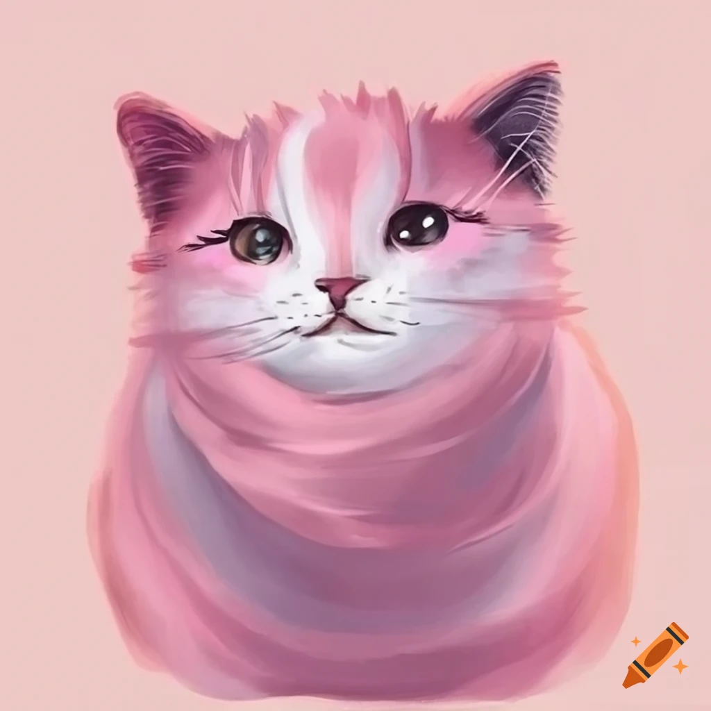 Cat loaf drawing pastel pink cute kawaii with long lashes