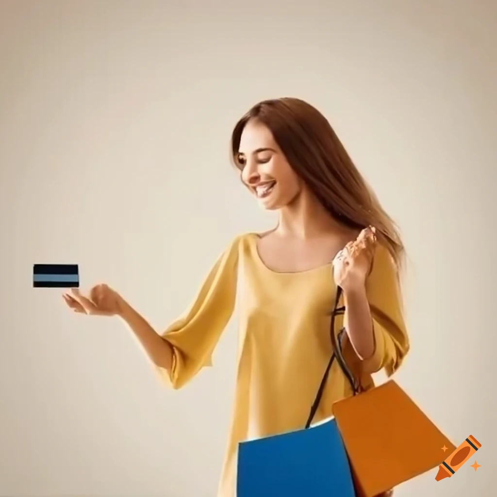 Shopper paying with credit card, successful purchase, happy smile on ...