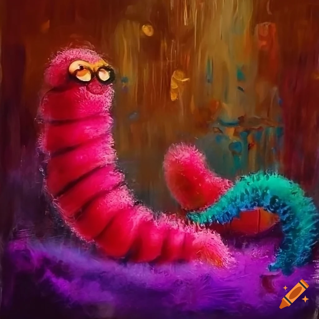 Fuzzy worms having a disco themed party, painting on Craiyon