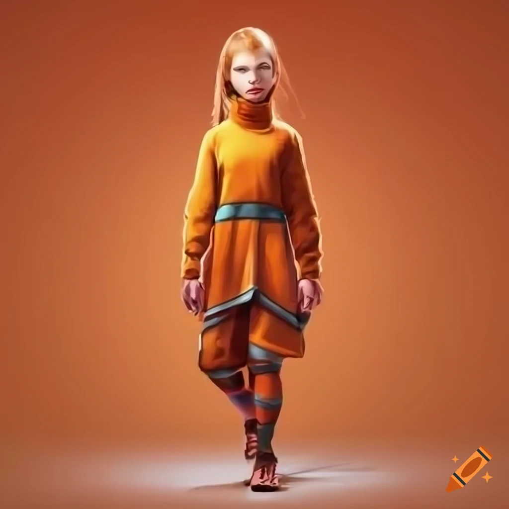 Ninja girl freckled face ginger wearing a orange sweater with white ...