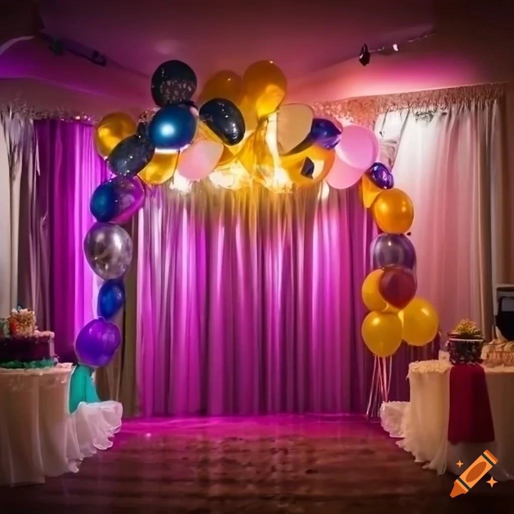 Birthday party setting with balloons on Craiyon