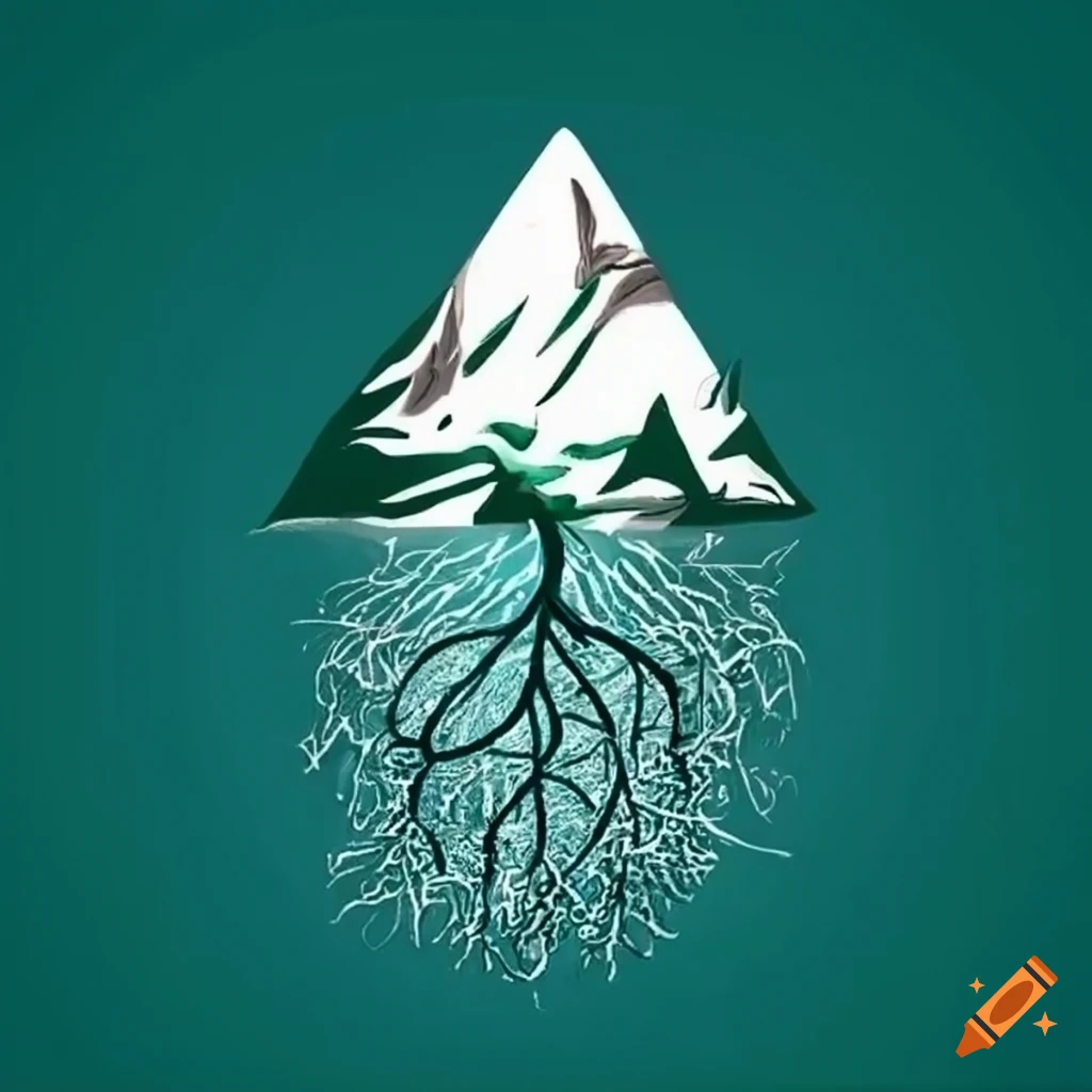 Plant roots form into a mountain logo drawing