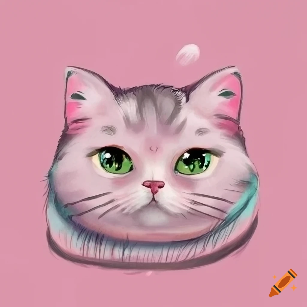 CAT LOAF drawing pastel pink cute kawaii with long lashes on Craiyon