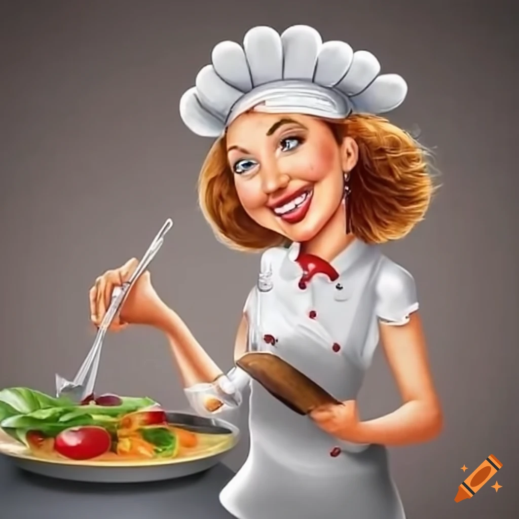 A chef happily cooking mediterranean dishes with flair