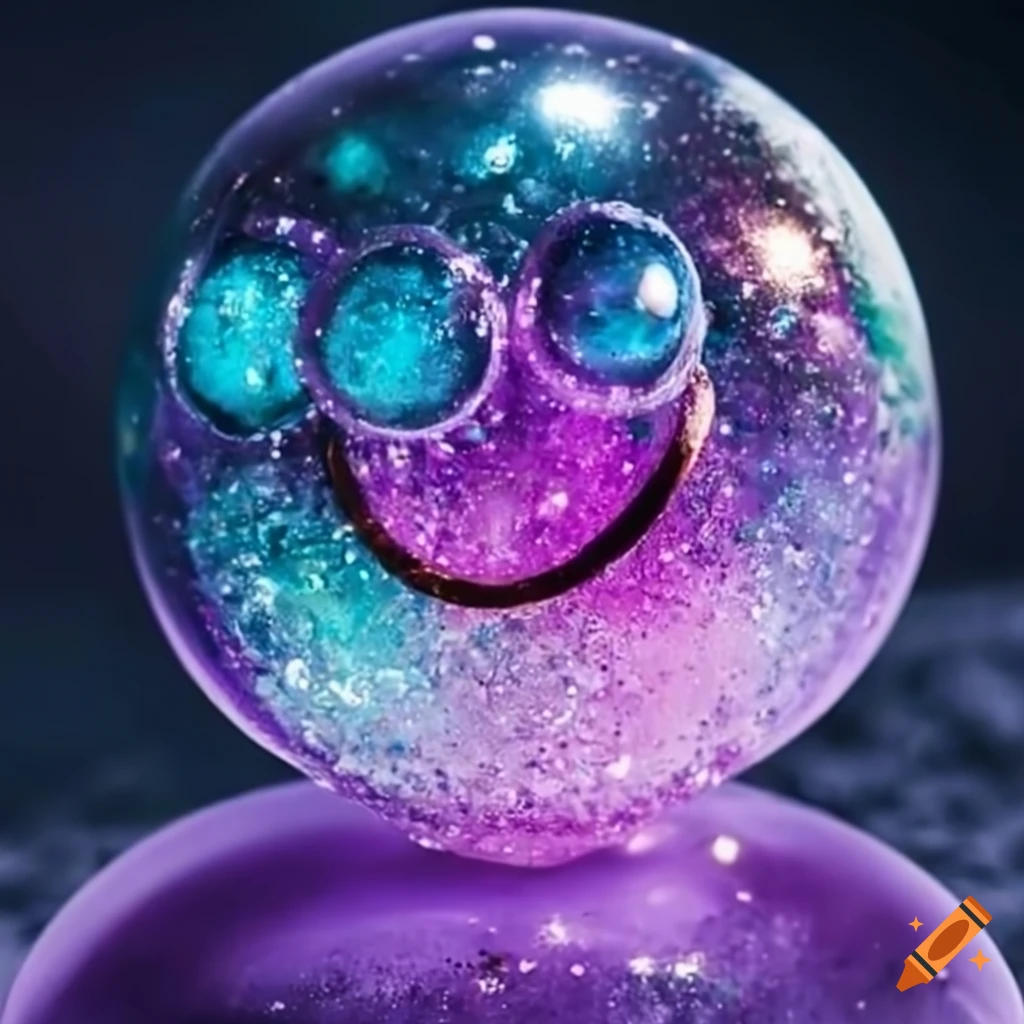 Crystal sphere slime face smiling inside body sparkling