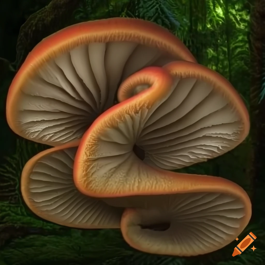 Fungi fractal in rainforest, photo-realistic on Craiyon