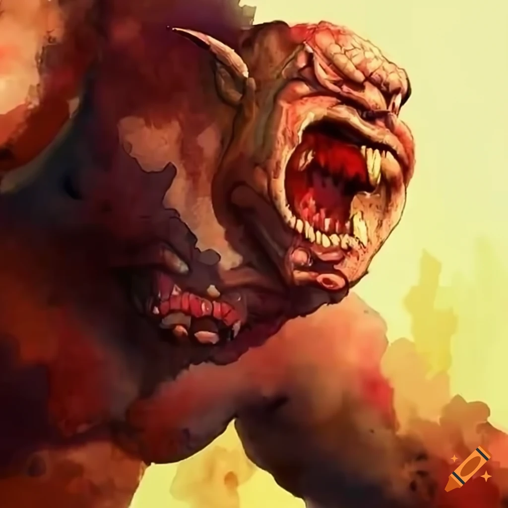 A heavily muscled hunchback ogre raging, ultra detailed on Craiyon