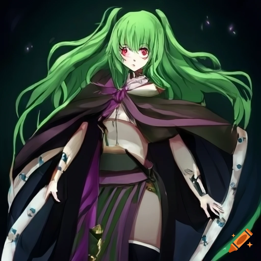 Anime Female robin Grima wearing Sothis outfit with green hair and red ...