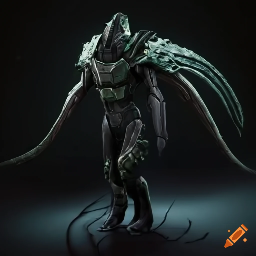 Futuristic reptile with long tail from another planet, dark armor ...