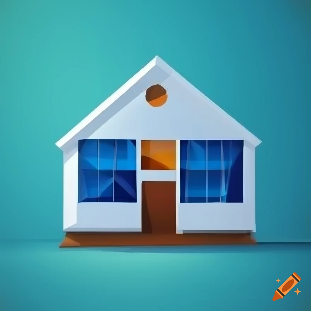 Icono low poly azul y blanco de una escuela on Craiyon