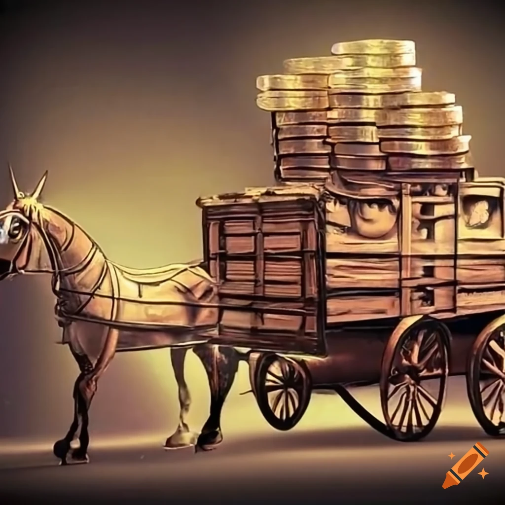 Coins transport by horse drawn wagon on Craiyon