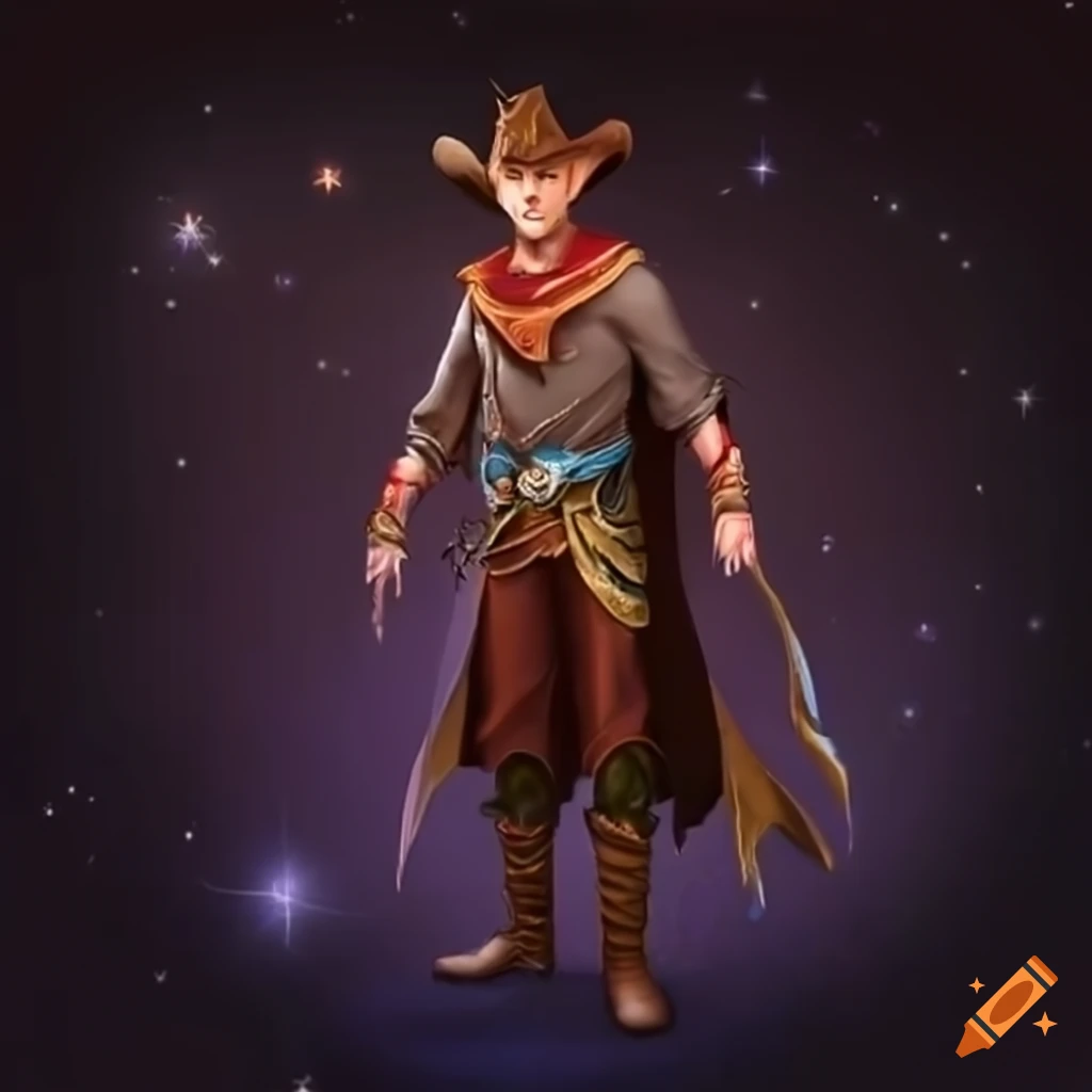 Cowboy male elf sorcerer throwing stars into the sky