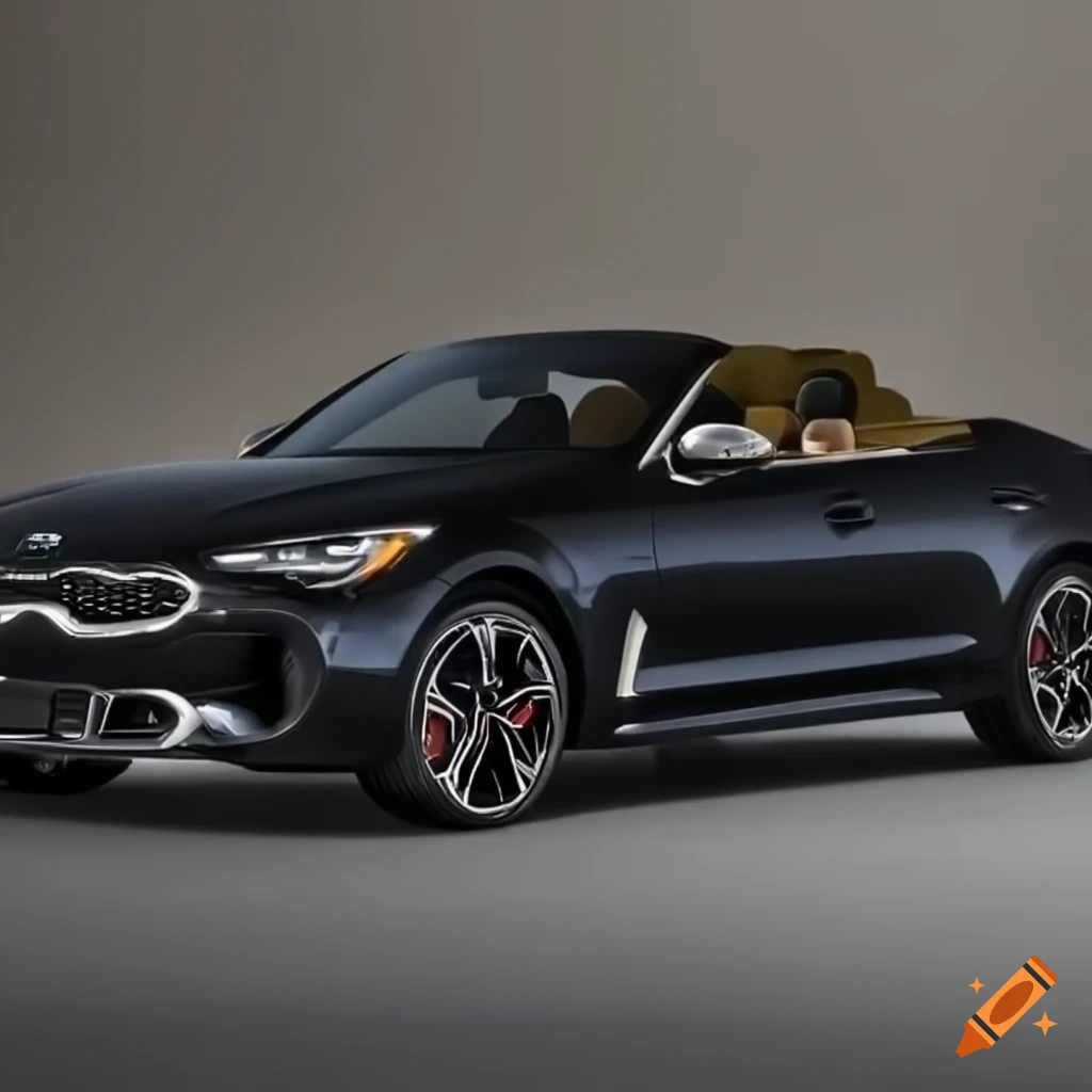 2023 kia stinger, convertible, metallic satin black on Craiyon