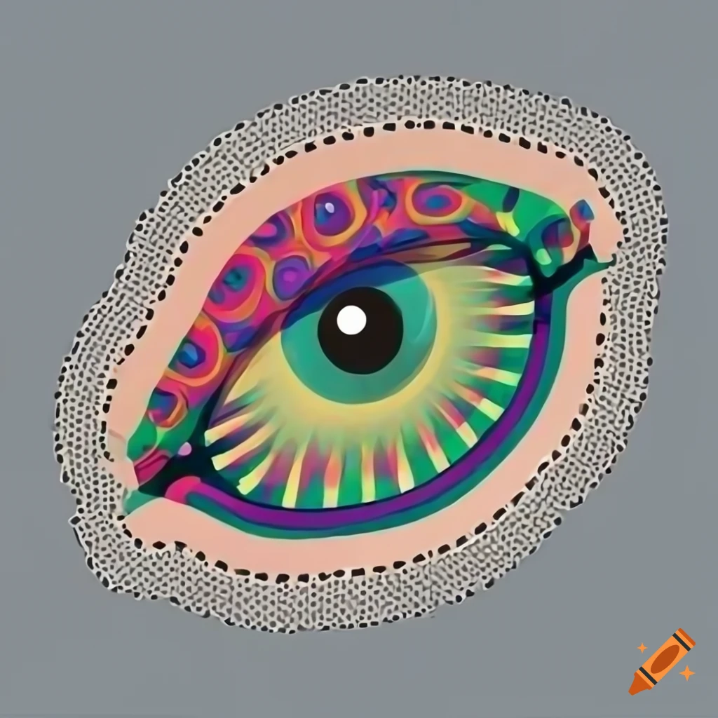 Abstract sticker design with colorful psychedelic eyes on Craiyon