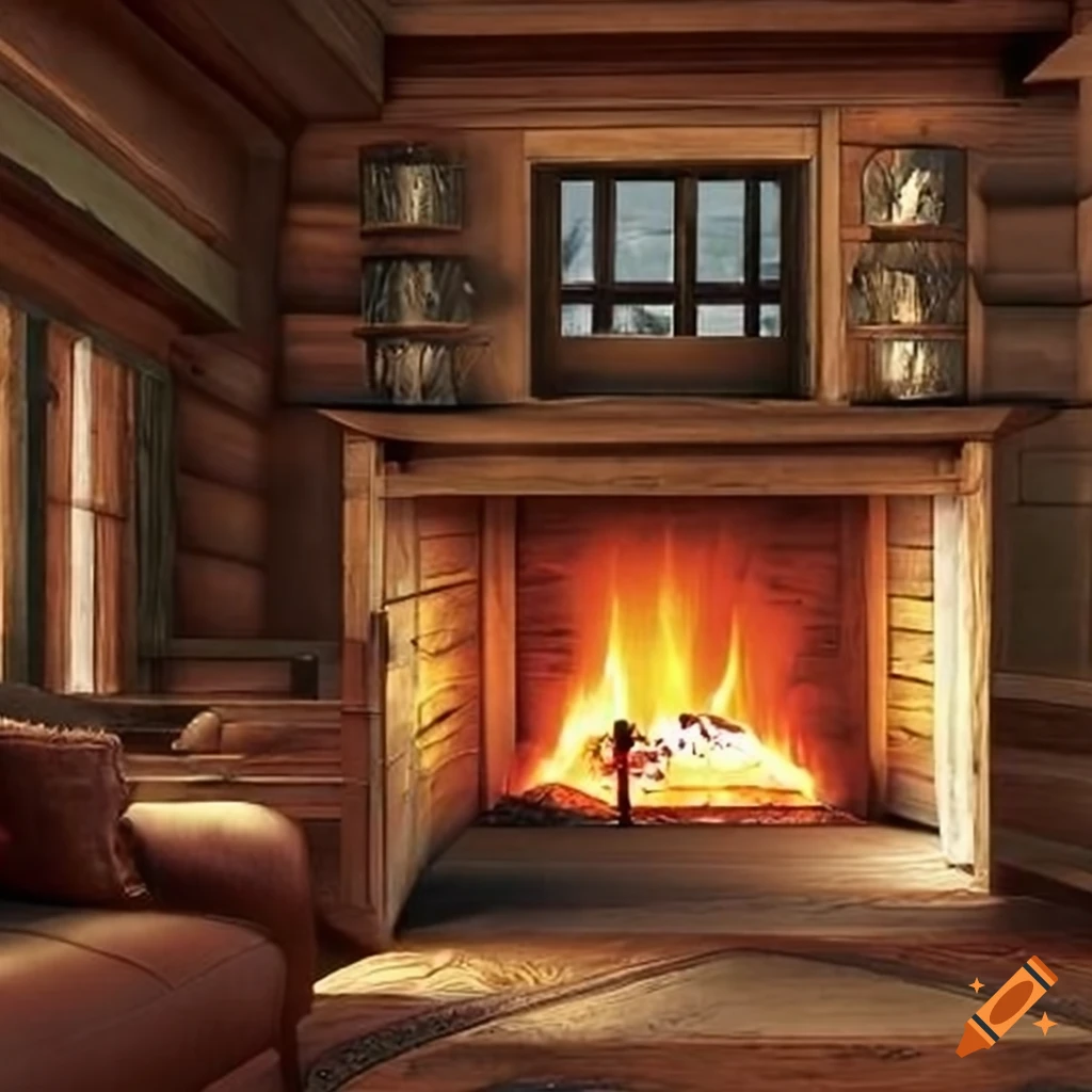 Log Cabin Fireplace Background