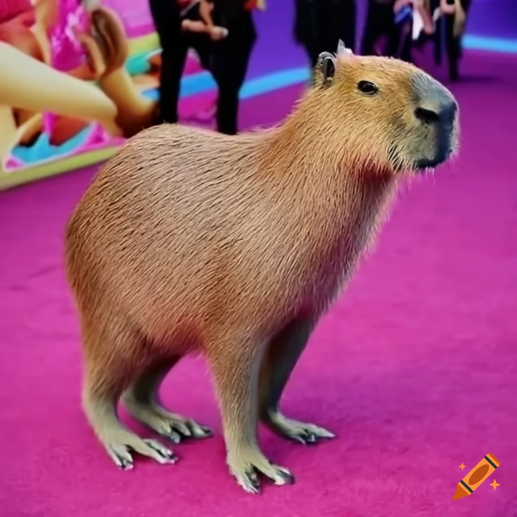 Capybara wearing a pink dress attending the Barbie movie premiere on ...
