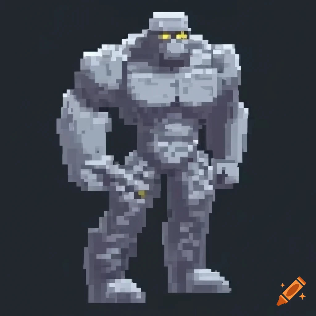 Grey, stone golem, pixel art, full body, facing right, top left corner ...