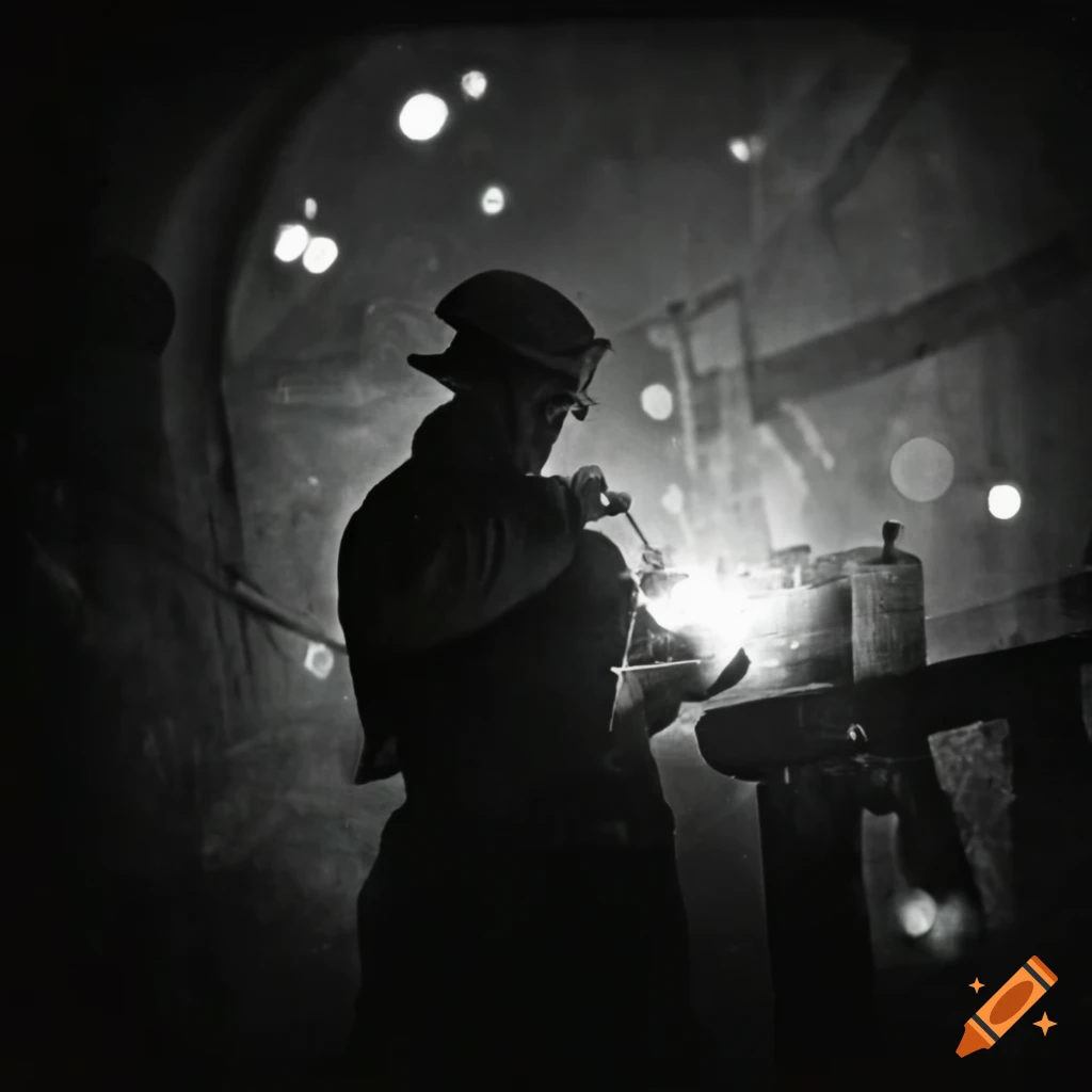 Vintage illustration of coal miners at work in the 1960s