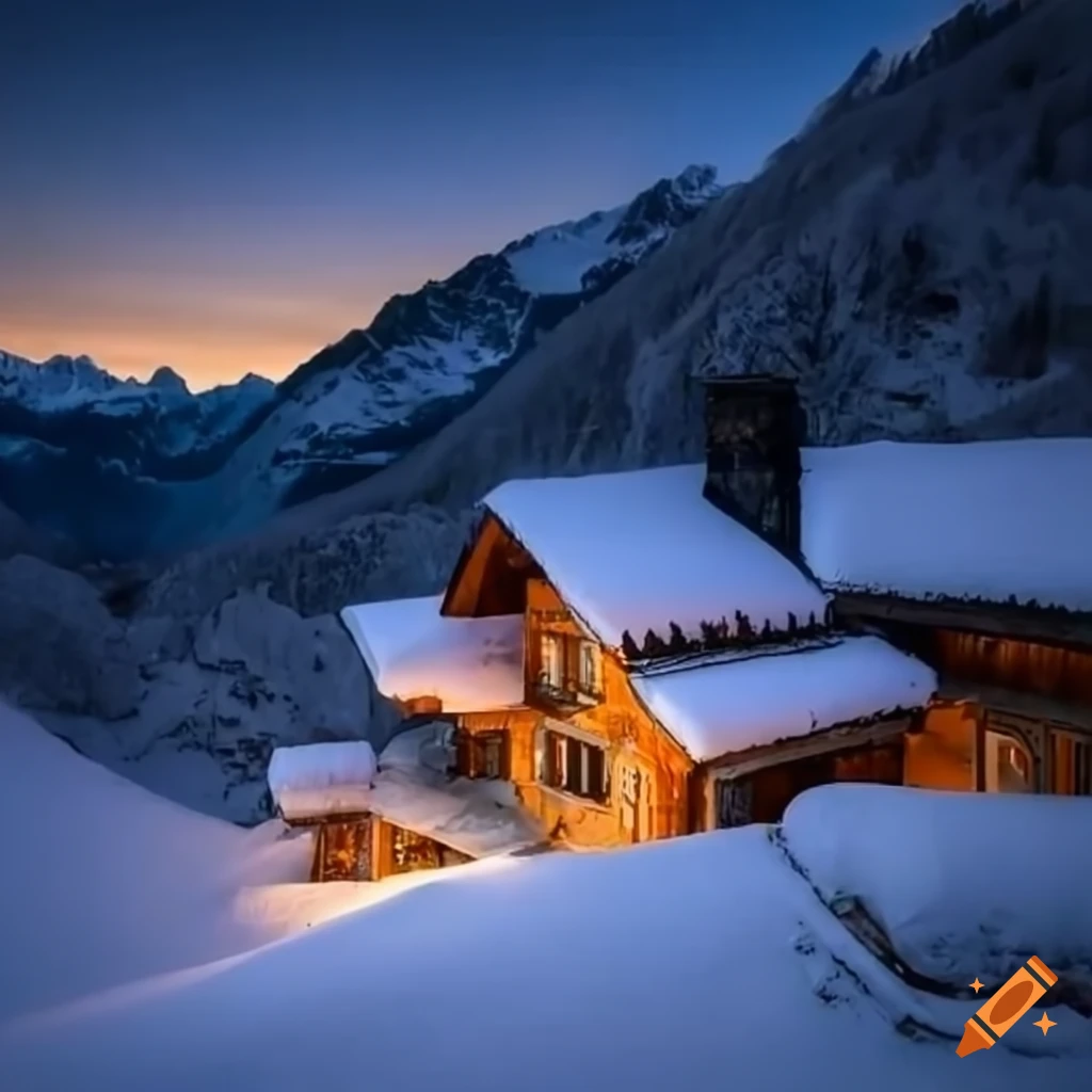 Baita sotto montagna innevata