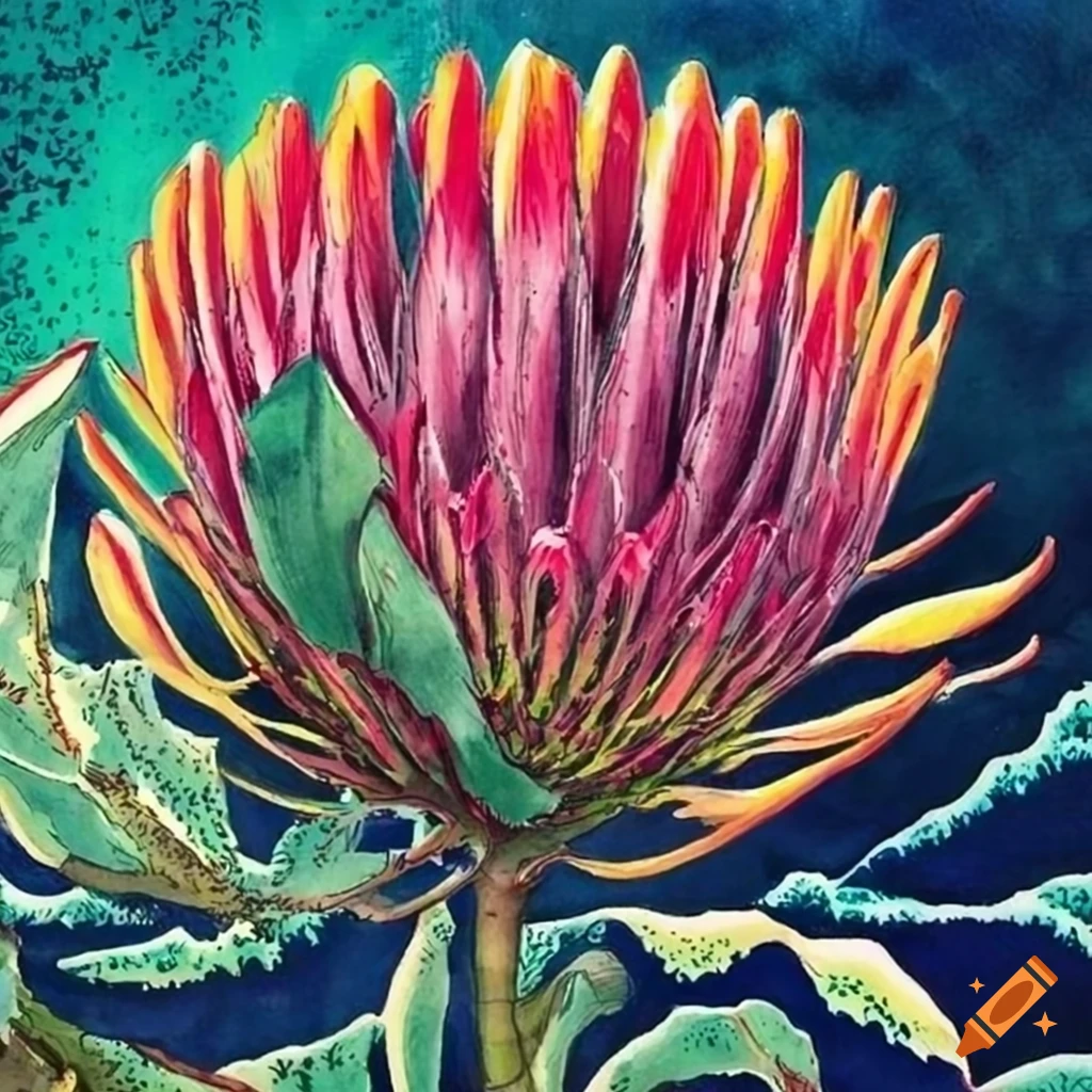 Protea plant art hokusai on Craiyon