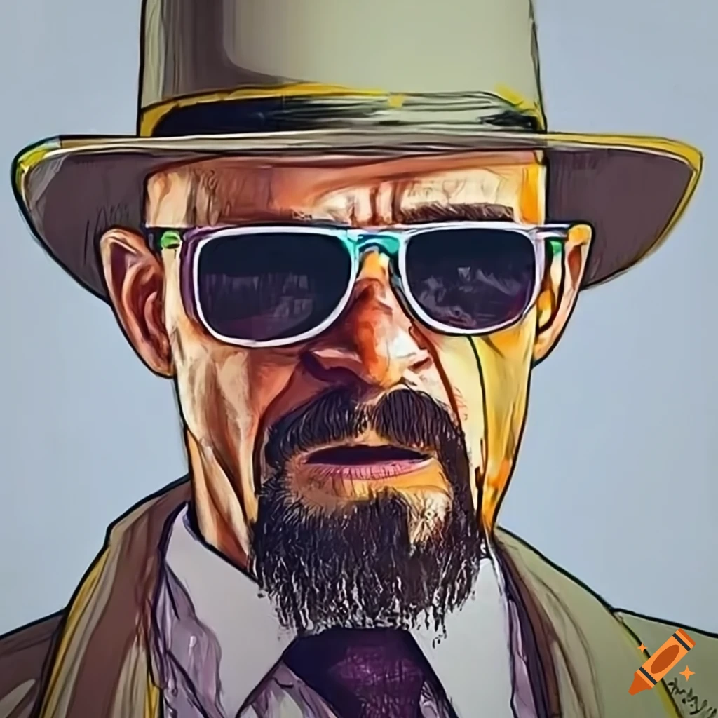 A simple pencil drawing of walter white wearing sunglasses on Craiyon