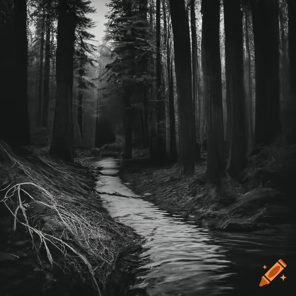 Dark Forest Path Black And White