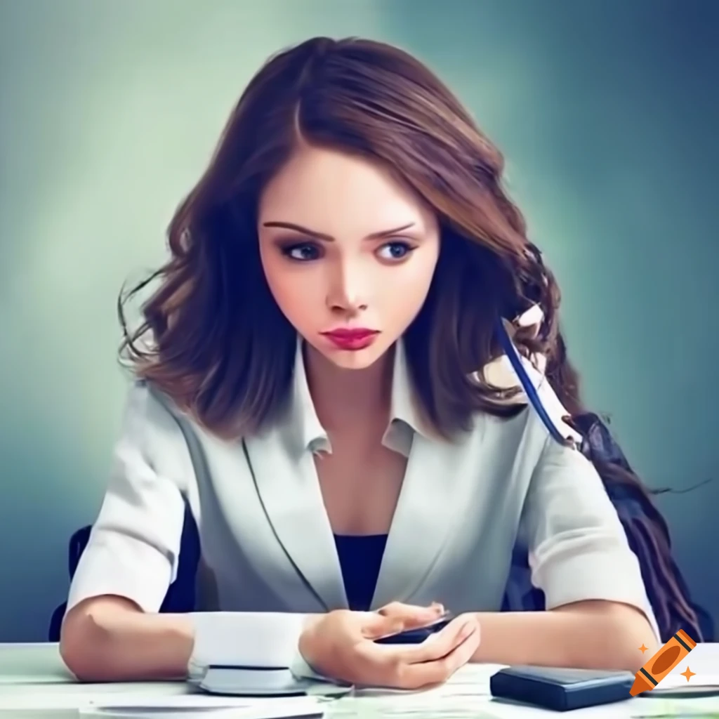 Nice office lady working diligently on Craiyon