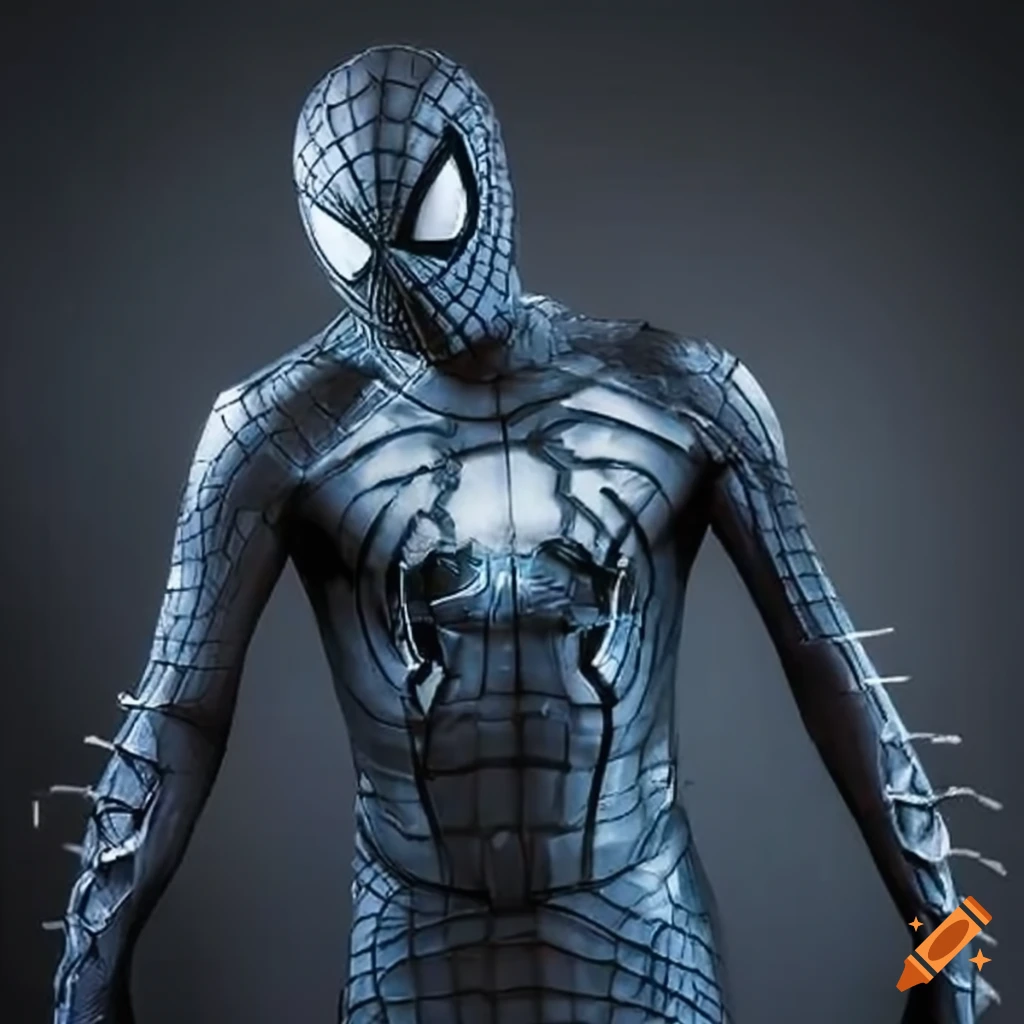 Spider-man wearing a futuristic symbiotic sentinel suit on Craiyon