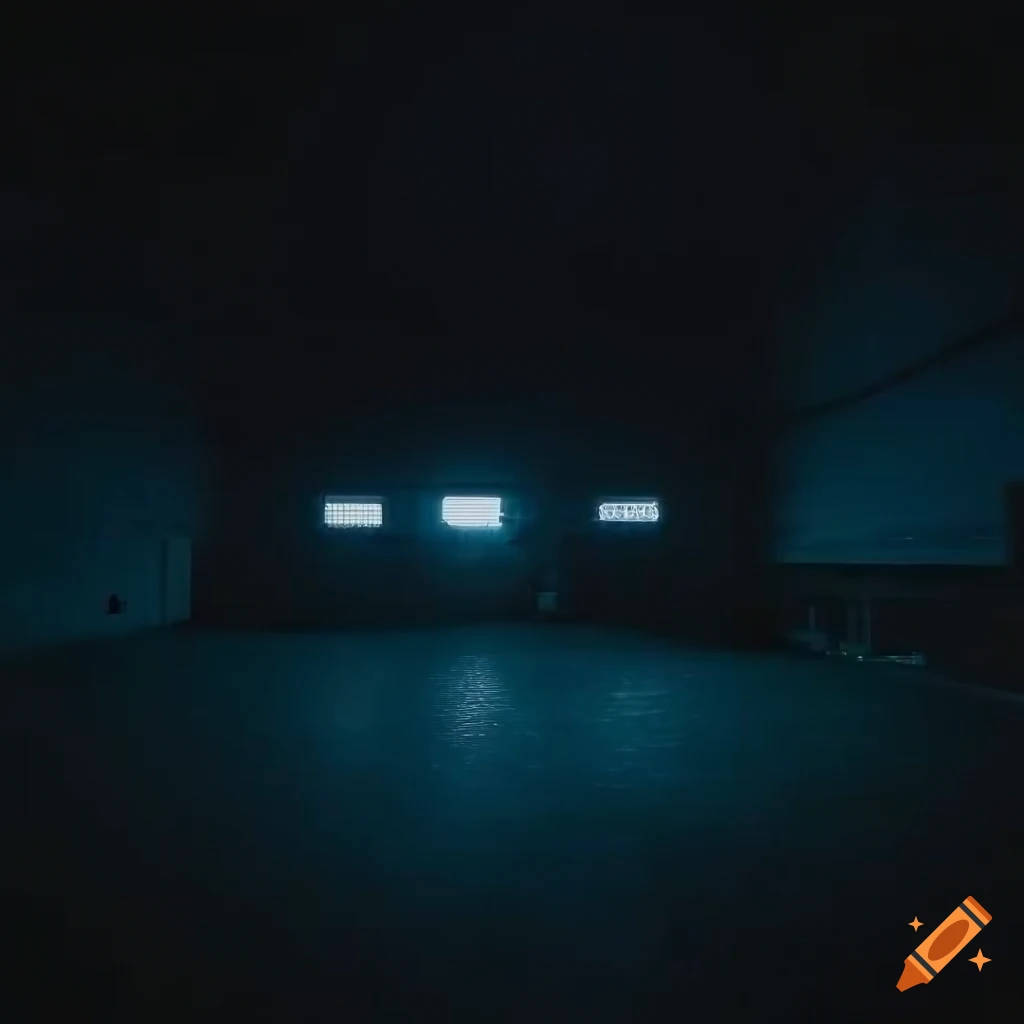 Real life, liminal space, a college space, dim lighting high quality ...