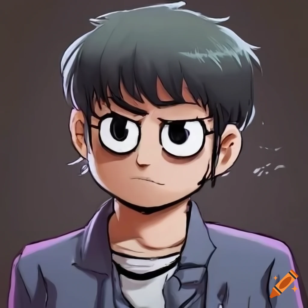 Scott pilgrim guy with short black hair with light brown highlights on ...