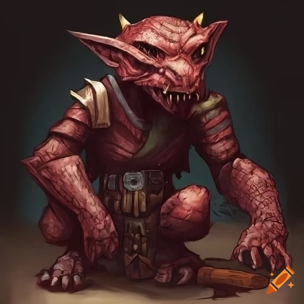 Kobolds dnd, sewer back ground, holding sword, crouched, snarling ...