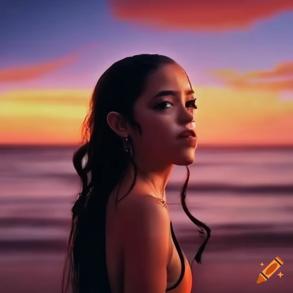 Jenna ortega at a beach enjoying the evening sunset