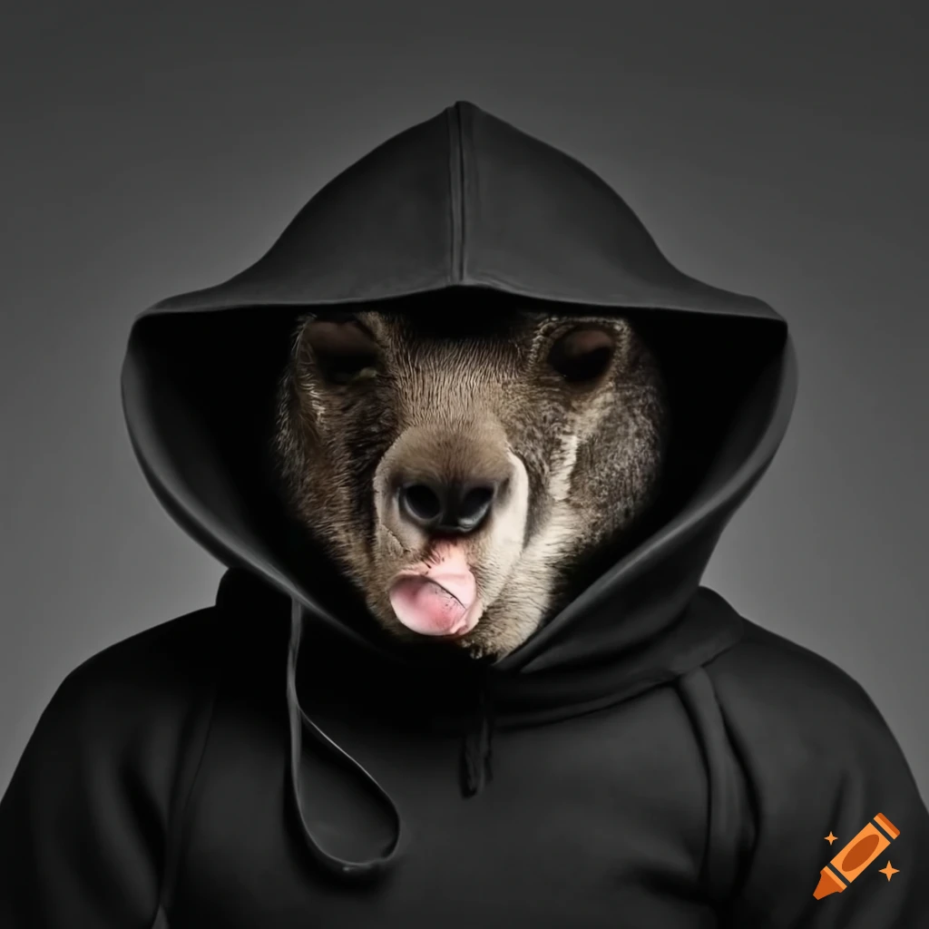 A mischievous kangaroo smoking a pipe in a hoody