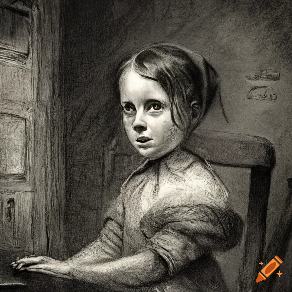 Charcoal drawing of a family living in a basement in 19th century ...