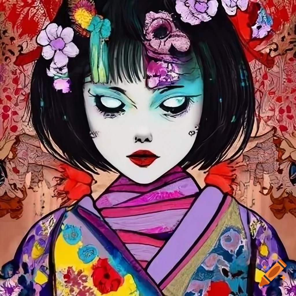Junji ito girl geisha colorful