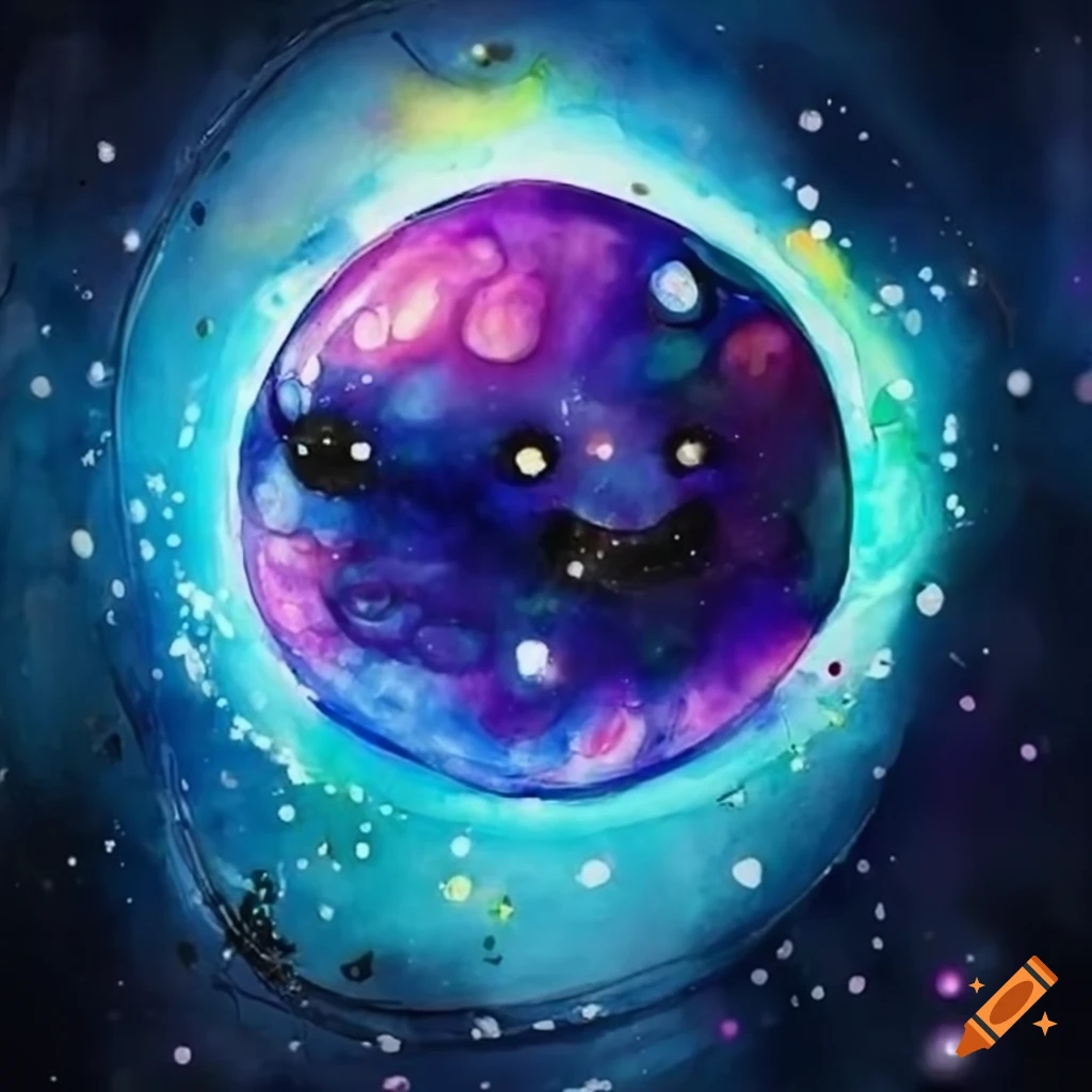 Futuristic cute sphere slime sparkling fantasy watercolor painting on ...