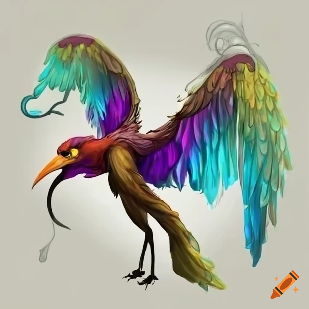A fantasy creature with 10 legs, wings, a long beak and horns on Craiyon
