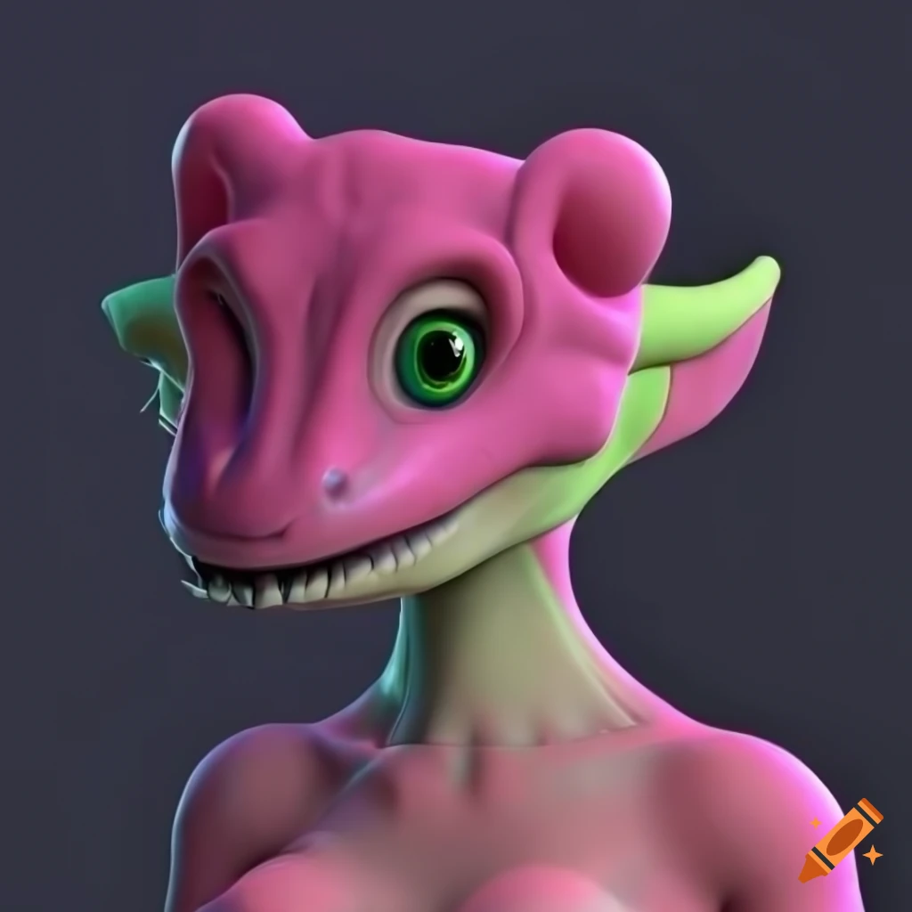 3d render of pink anthro lizard woman on Craiyon