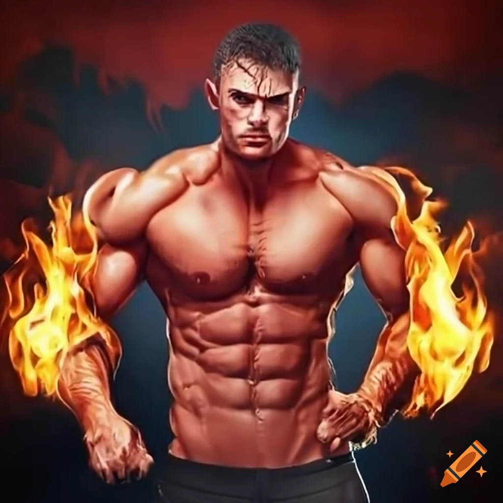 Muscular fire man on Craiyon