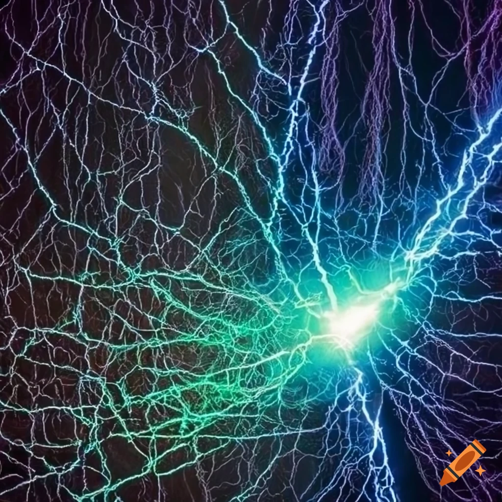 Dazzling lasers in front of branching lightning, particle beams ...