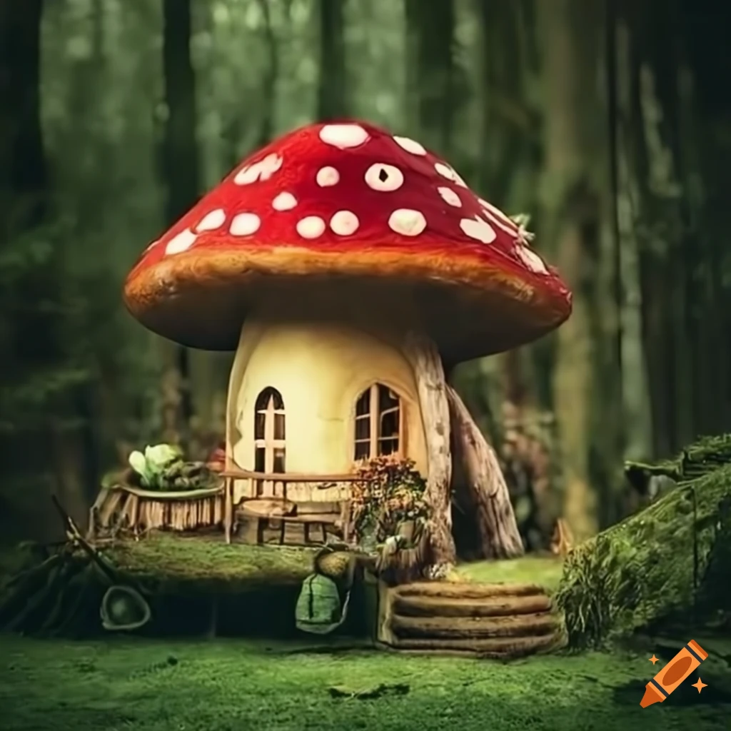A whimsical mushroom house hidden in an enchanted forest on Craiyon