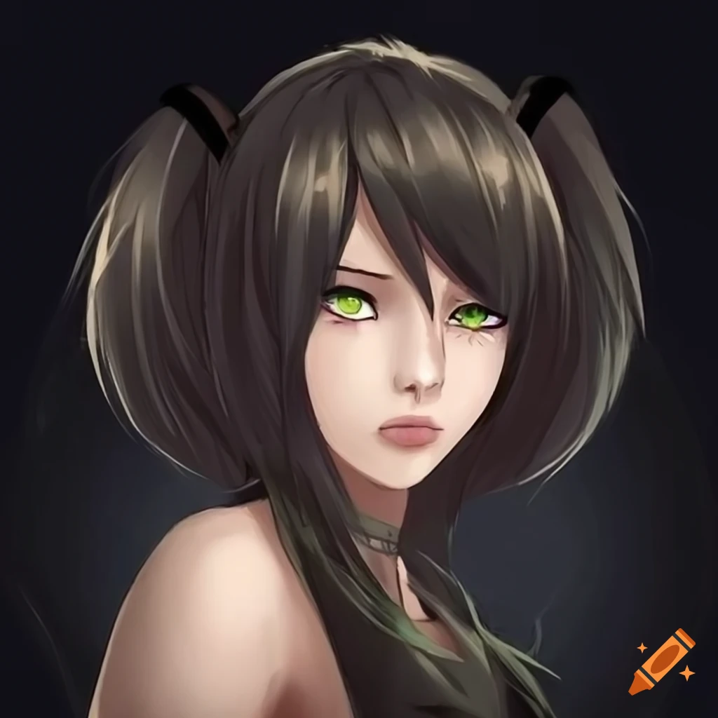 Anime Girl With Short Black Hair And Green Eyes