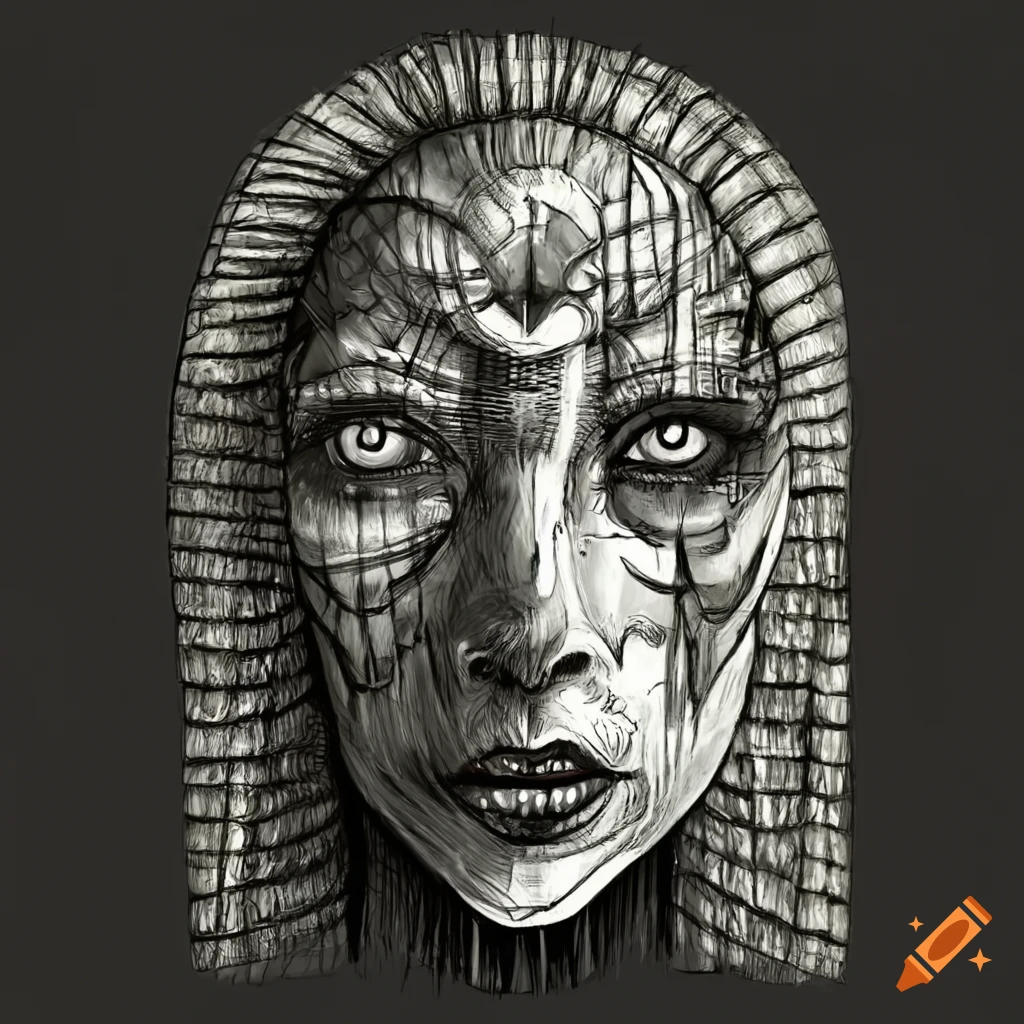 Illustration of fantasy portrait close up face in style of h.r. giger ...