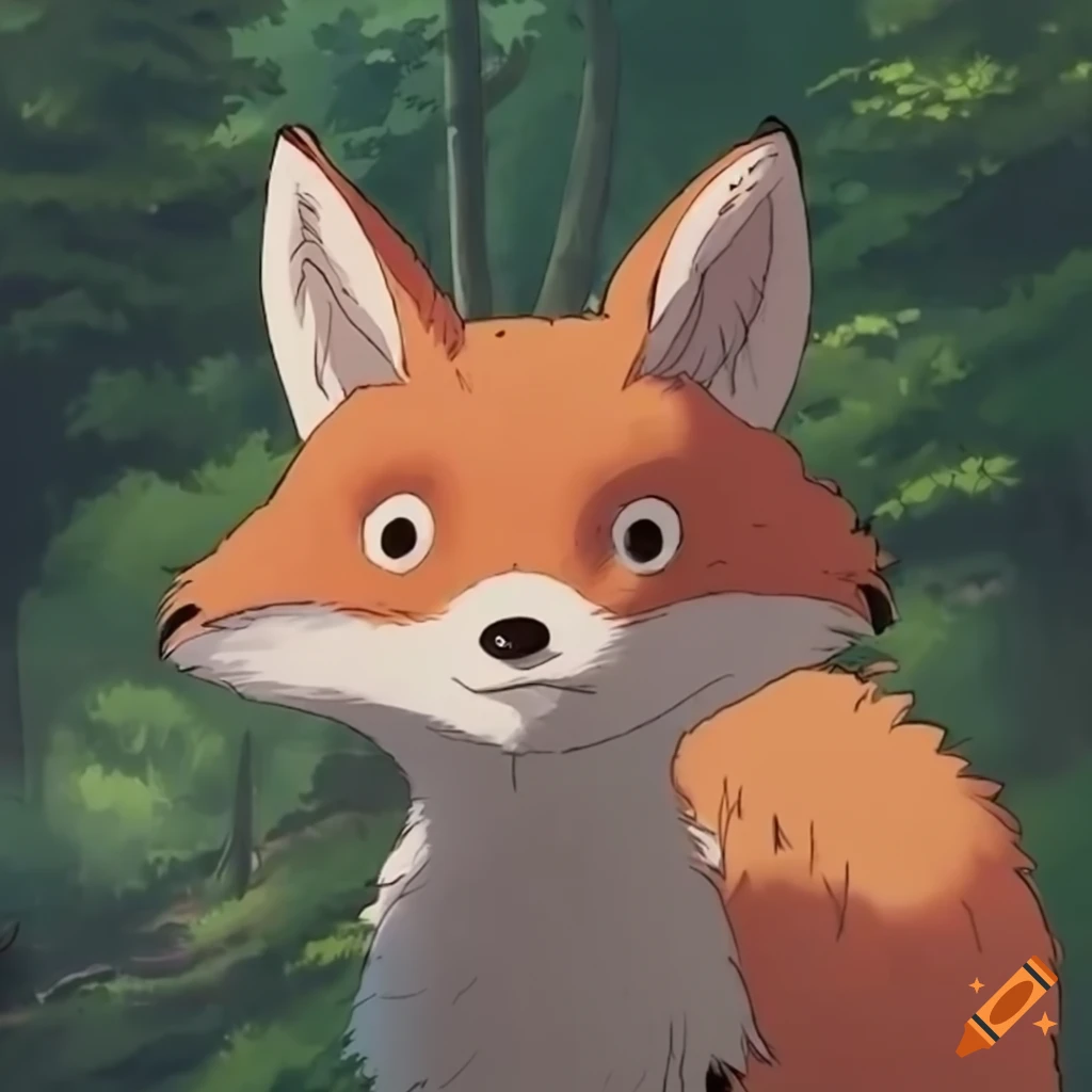 A graceful fox gracefully trotting along a woodland path, studio ghibli ...