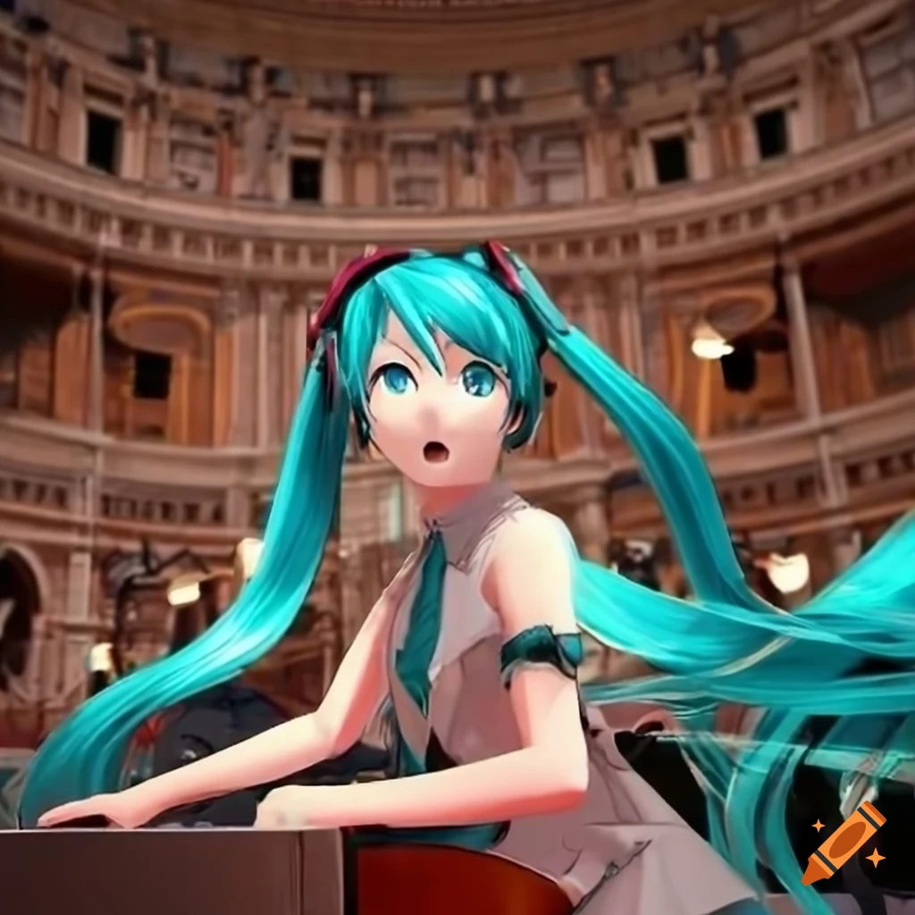 Hatsune miku conducting an orchestra with a baton in her hand in the ...